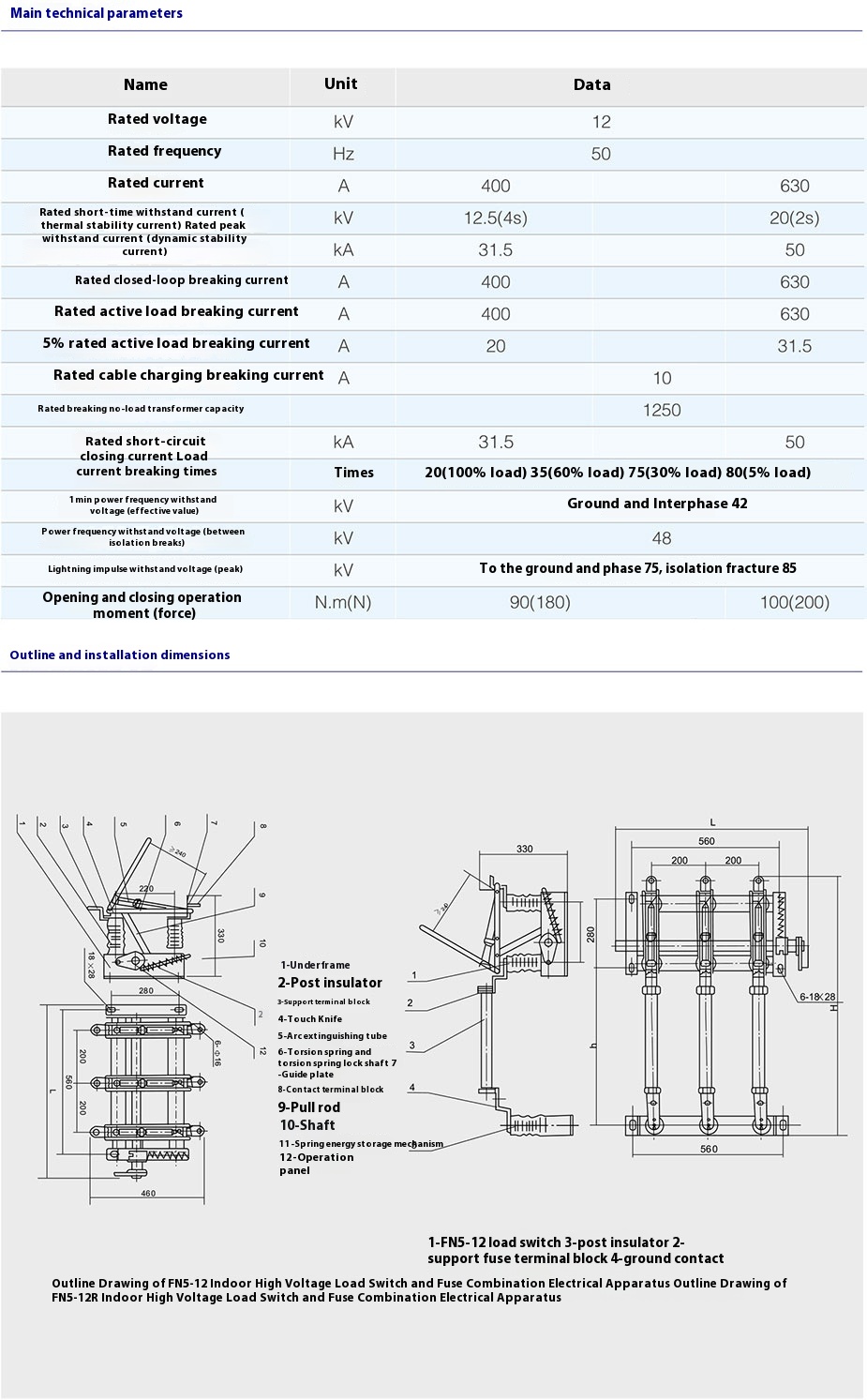 FN5-10RD/630A Indoor High Voltage Load Break Switch with Fuse Combination - Weisho Electric Co ...